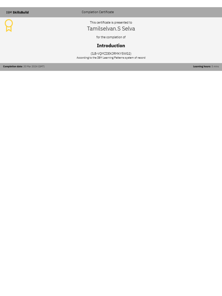 IBM Learning Completion Certificate | PDF