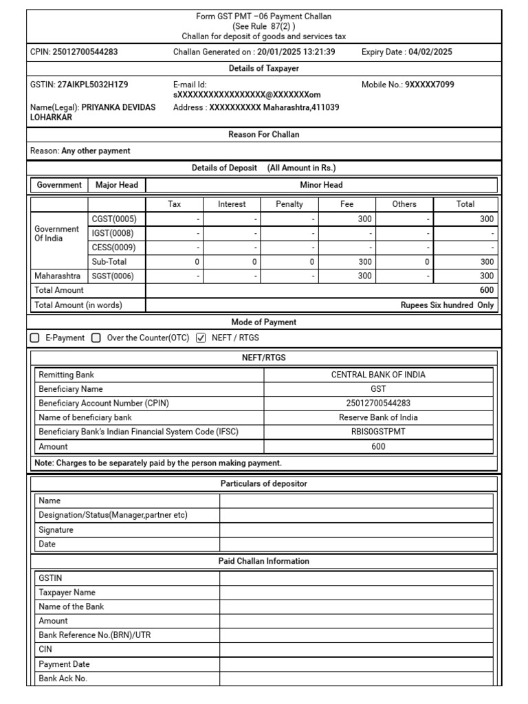 GST CHALLAN | PDF | Cheque | Government Finances