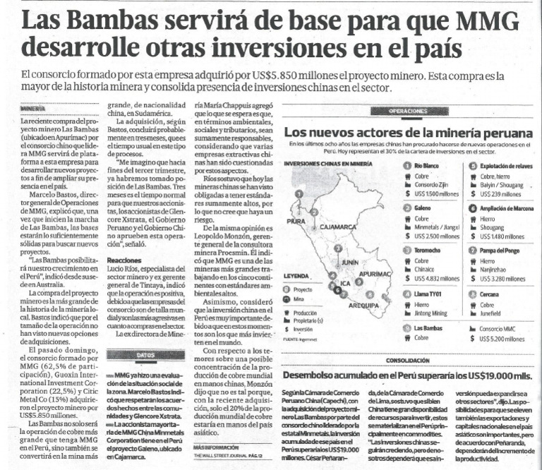Minería Las Bambas Servirá de Base Para Que MMG Desarrolle Otras Inversiones en El País El ...