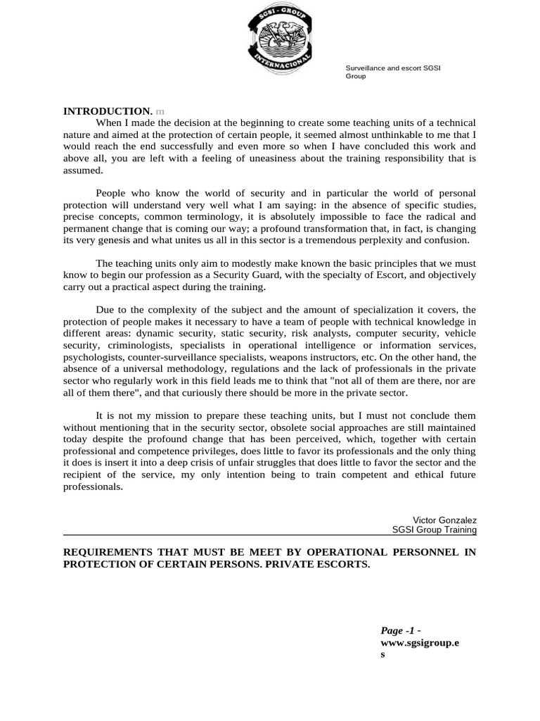 Introduction To The Escort Course. | PDF | Security Guard