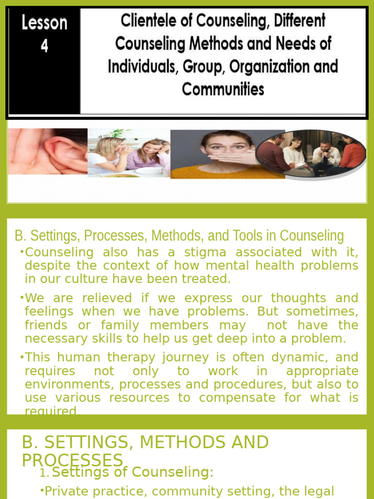 Lesson 4 Settings and Different Counseling Methods | PDF ...