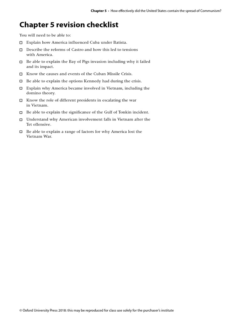 Chapter 5 Revision Checklist | PDF