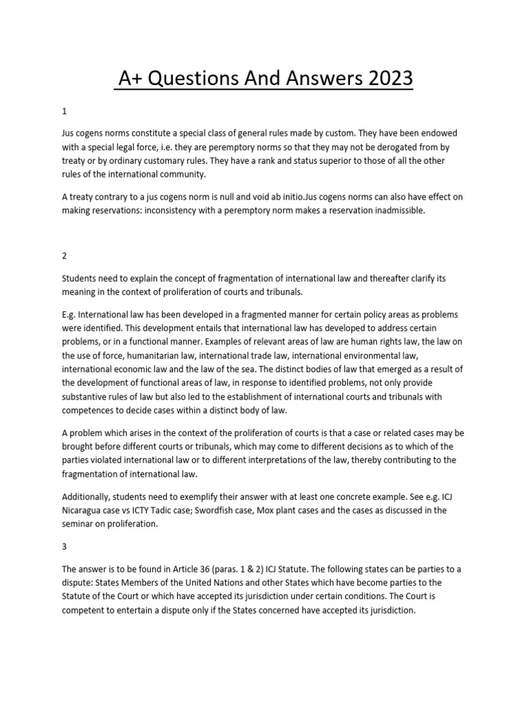 A+ Questions and Answers 2023 | PDF | Treaty | International Law