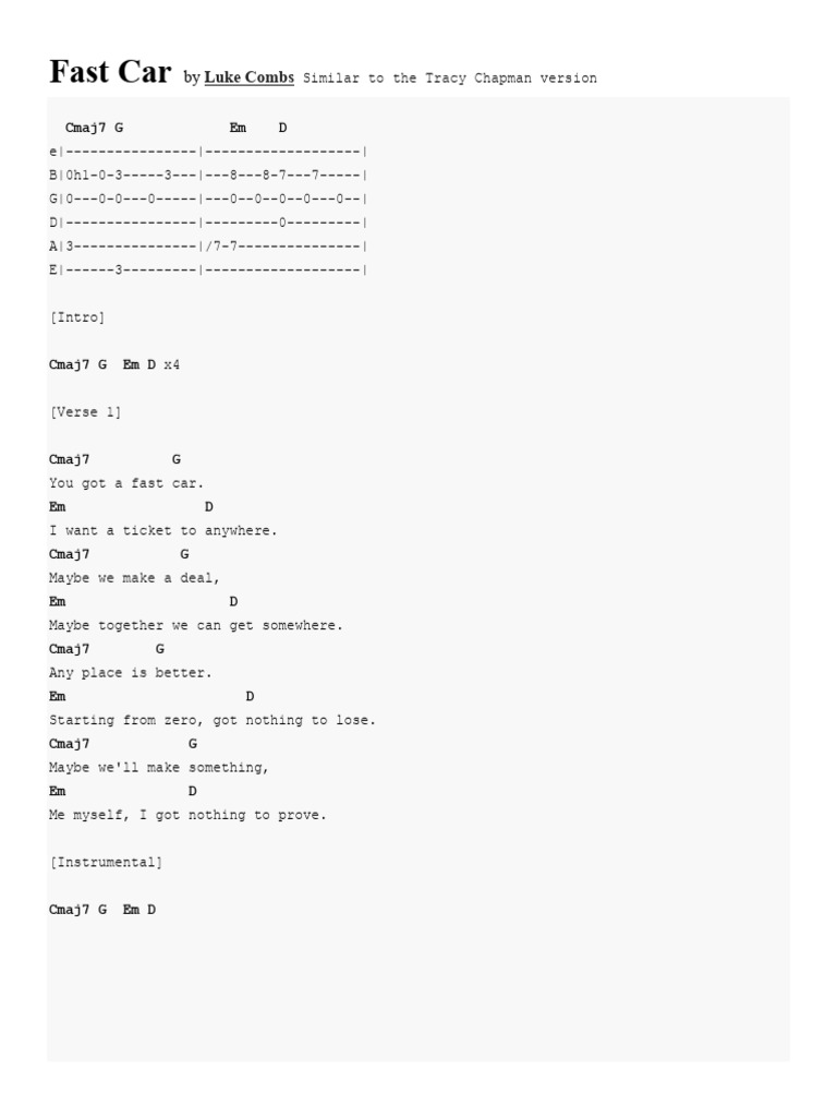 Fast Car | PDF | Recorded Music | Sound Recording