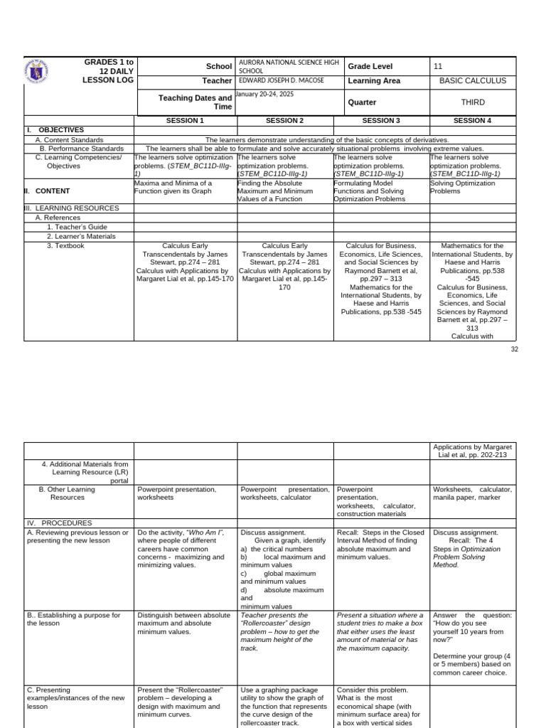 Calculus DLL Week 7 PDF Free | PDF | Mathematical Optimization ...