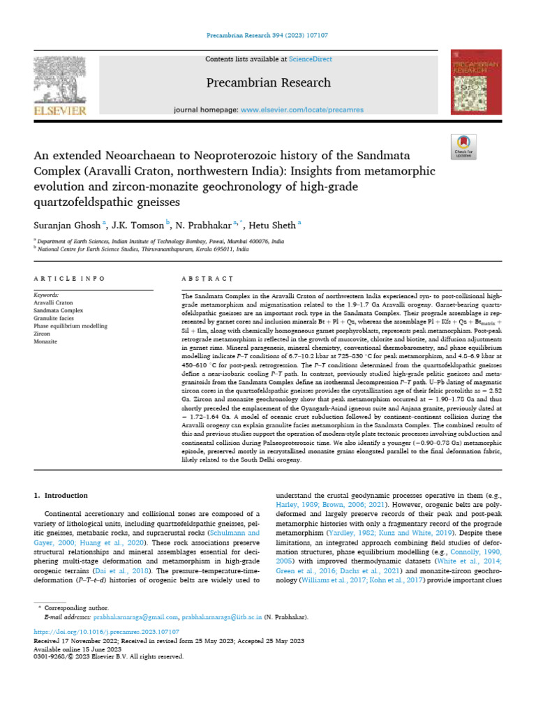 Ghosh Et Al 2023 PR | PDF | Rocks | Petrology