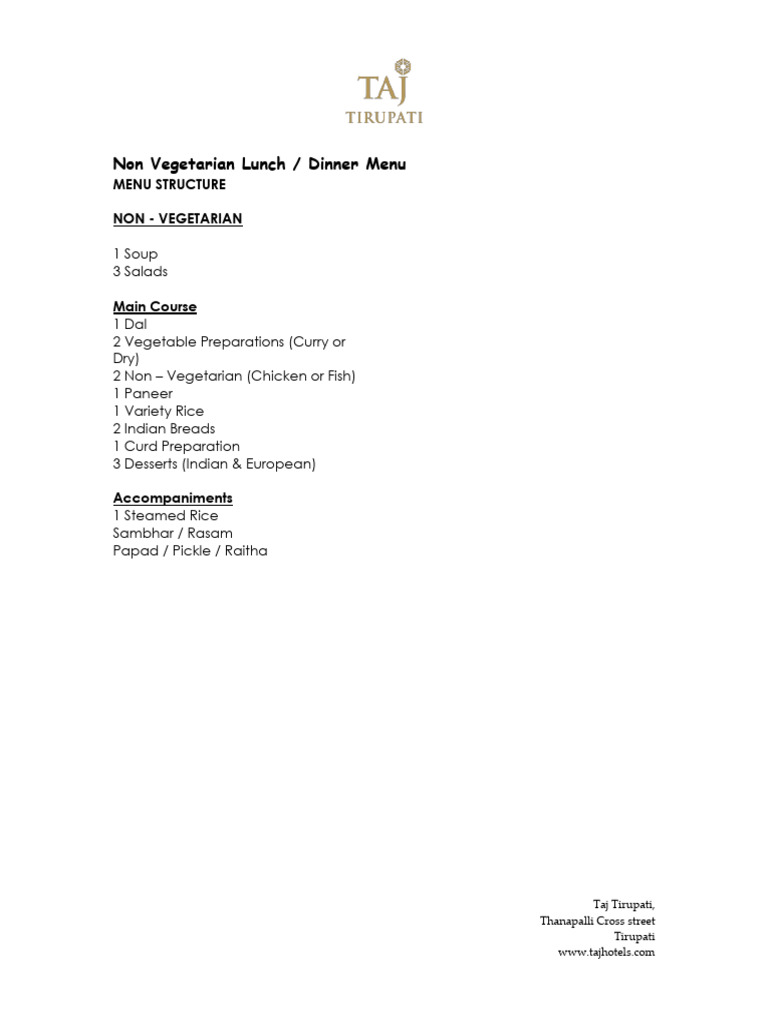 Non-Vegetarian Menu at Taj Tirupati | PDF | Soup | Indian Cuisine