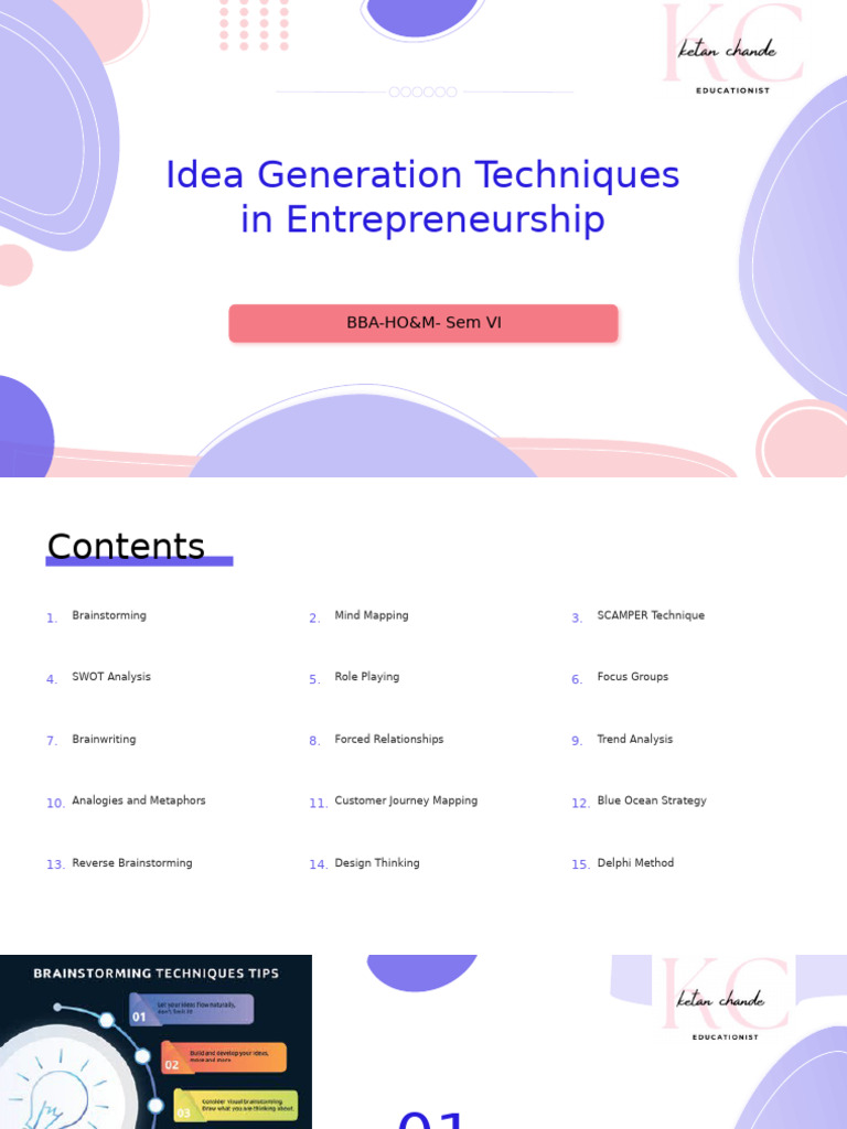 Entrepreneurship Idea Generation Techniques | PDF | Brainstorming
