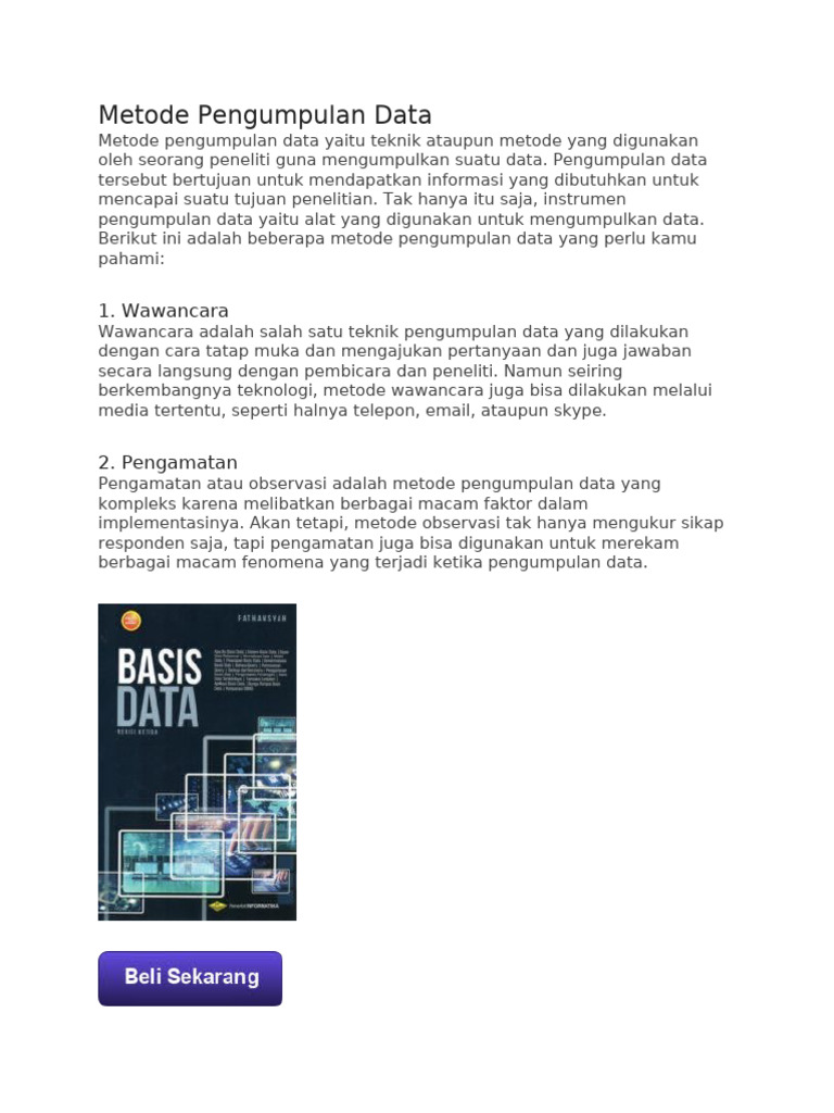 Metode Pengumpulan Data | PDF
