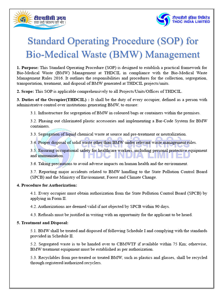 SOP_Bio_Medical_Waste_Management | PDF | Waste Management | Waste