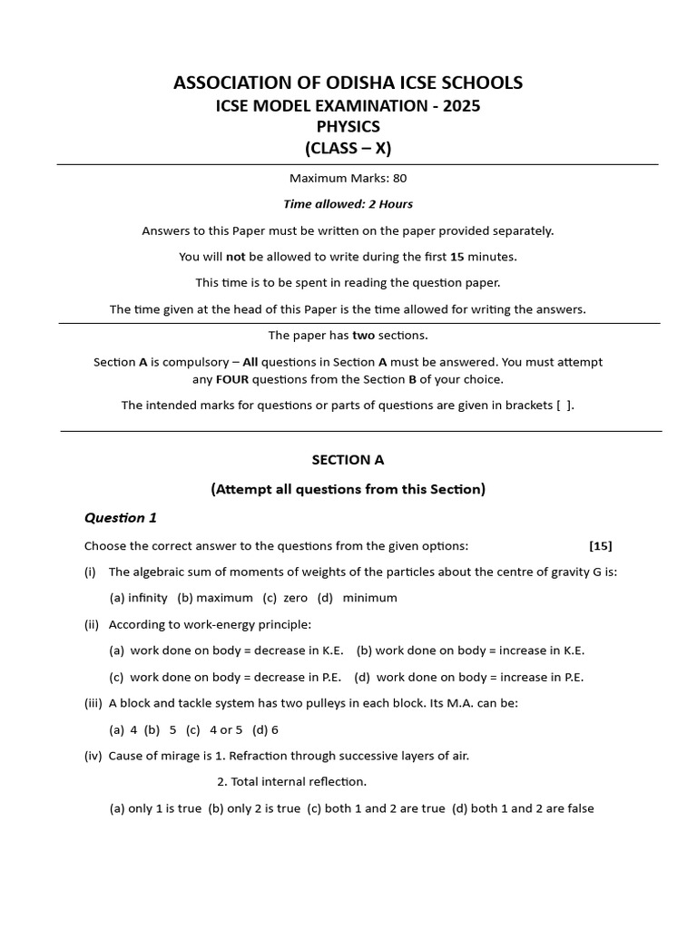 ICSE 2025 Physics Model Exam Paper | PDF | Inductor | Heat