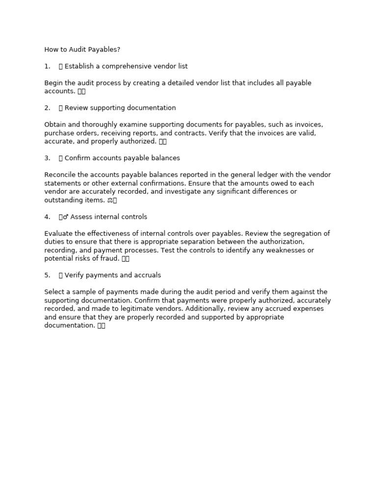 Audit Checklist for Payable | PDF