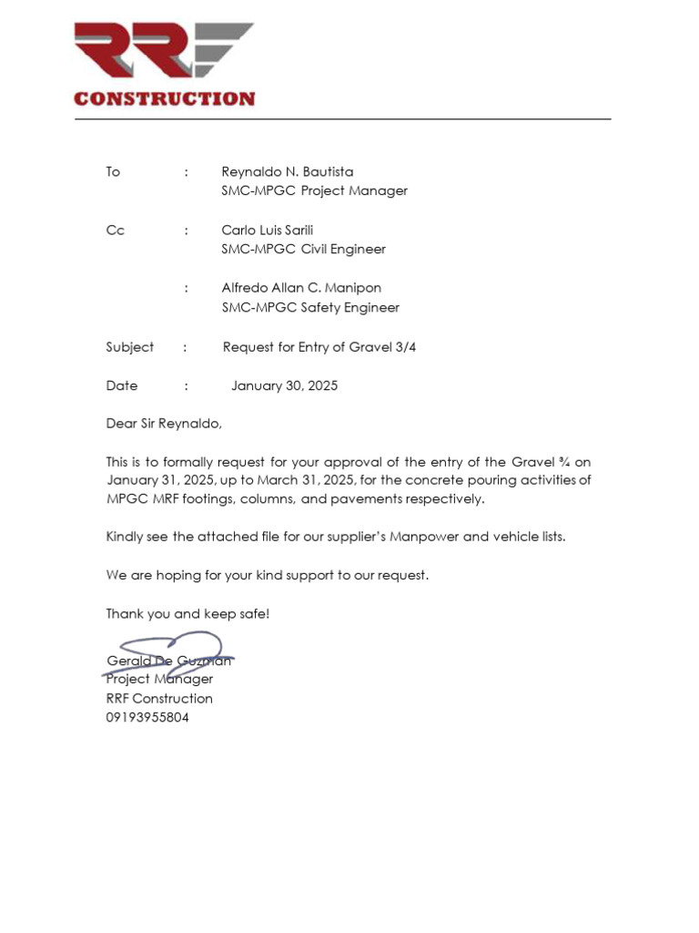 Request Approval for Gravel Entry | PDF