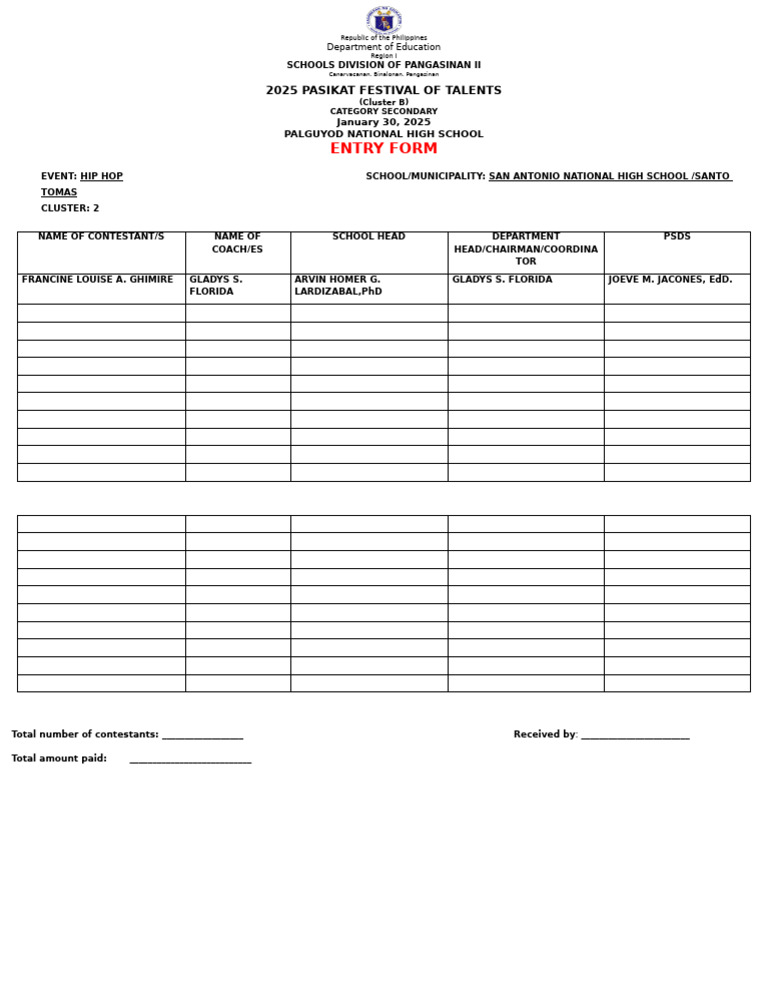 Pasikat Entry Form Name | PDF