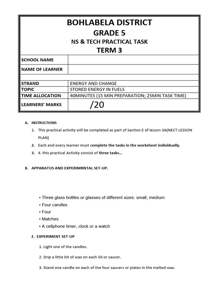 Grade 5 Term 3 Practical | PDF | Candle