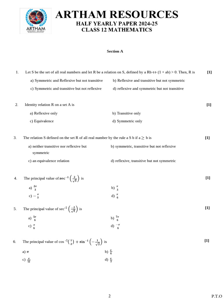 Set of 15 Half Yearly Sample Papers for Class 12 Maths With Solutions ...