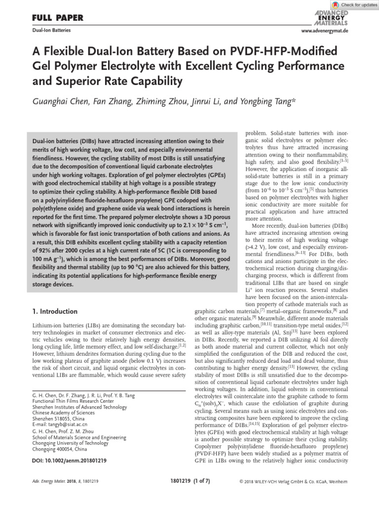Advanced Energy Materials - 2018 - Chen - A Flexible Dual‐Ion Battery Based on PVDF‐HFP‐Modified ...