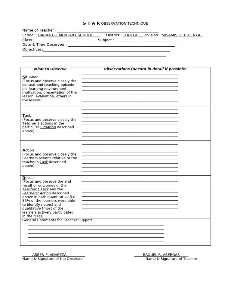 Is Form 3 Star Observation Technique | PDF | Teachers | Learning
