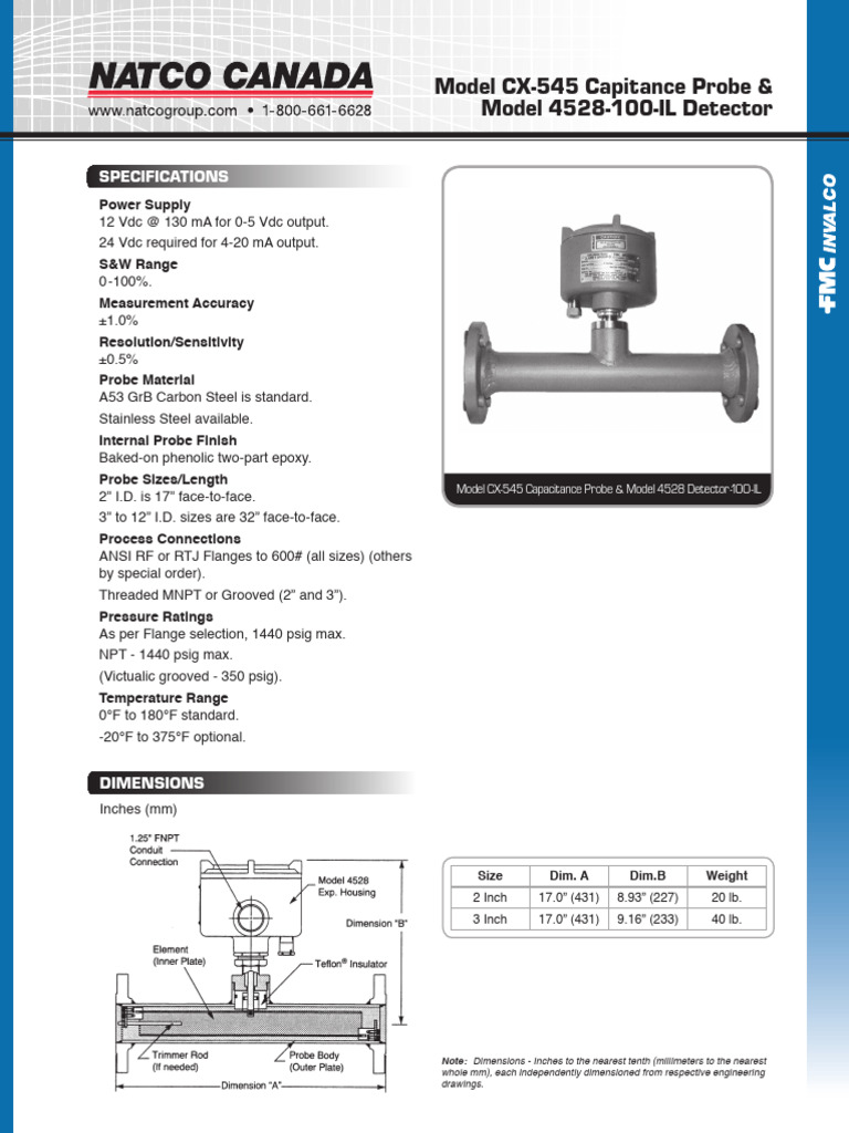 INVALCO Sensor Probe Specifications - Model 4528 | PDF | Sensor