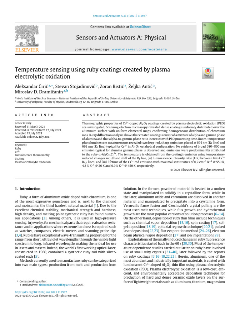 Temperature Sensing Using Ruby Coatings Created by Plasma | PDF ...