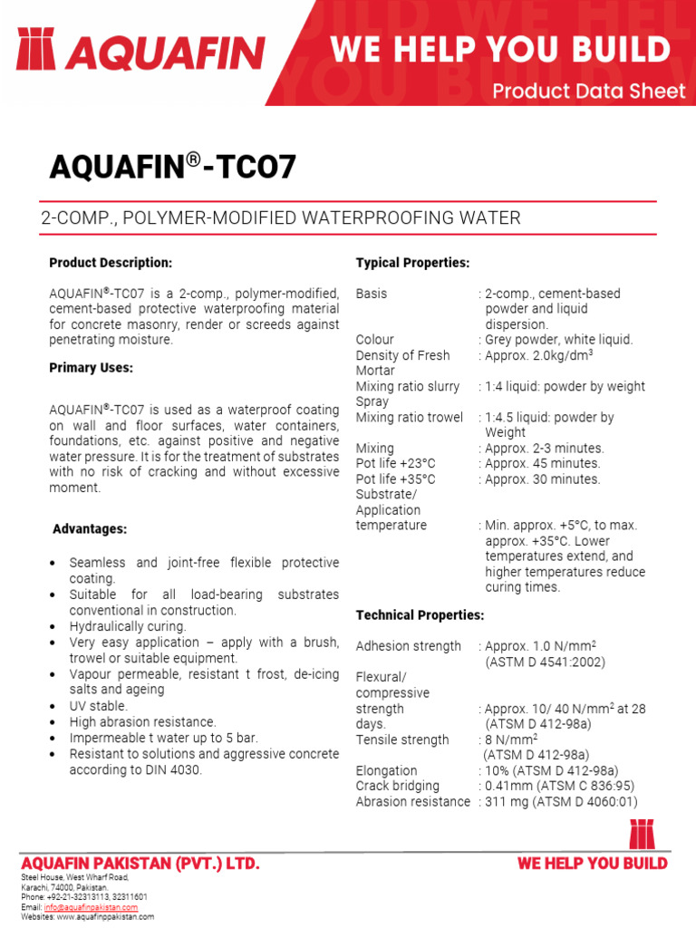 tds-aquafin®-tc07 | PDF | Water | Concrete