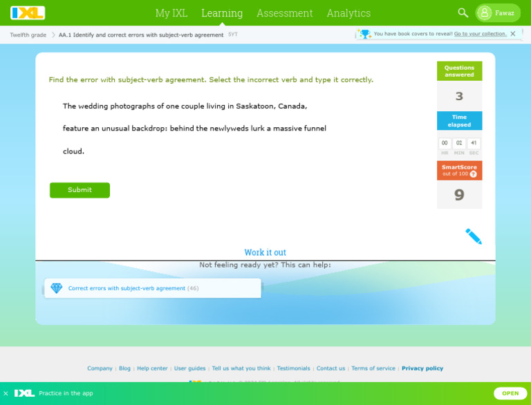 IXL Identify and Correct Errors With Subject-Verb Agreement 12th Grade ...