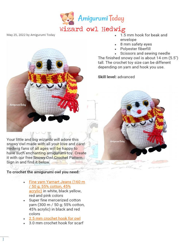 Wizard Owl Hedwig (Amigurumi Today) | PDF | Crochet | Yarn