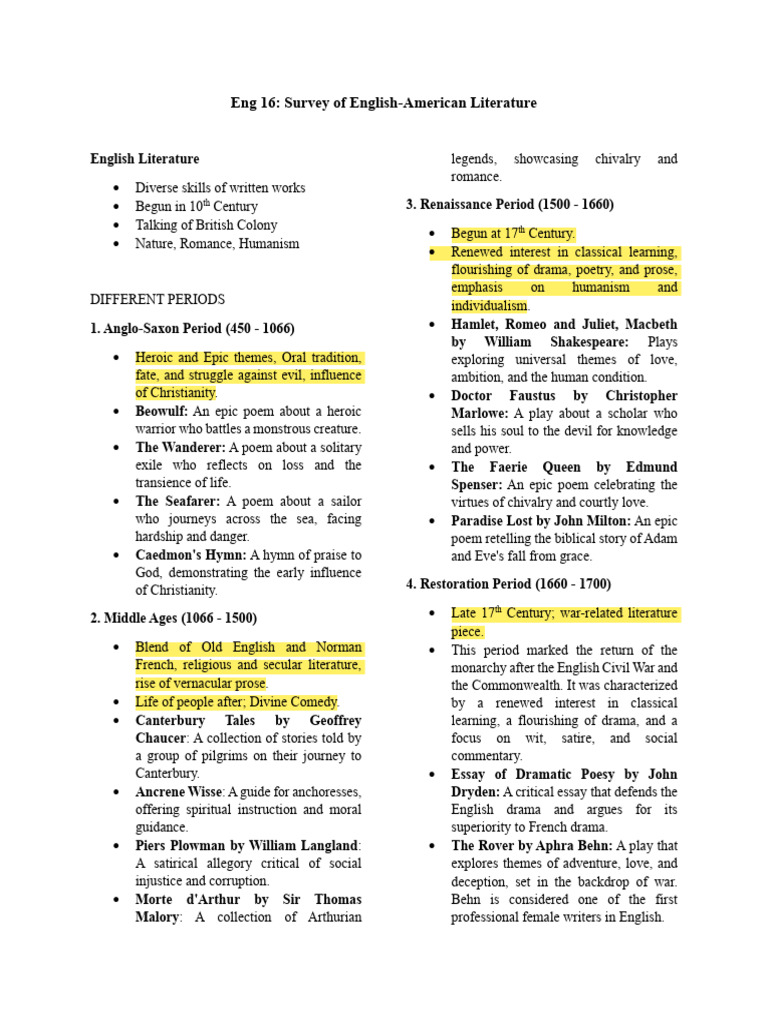 Overview of English-American Literature | PDF | Poetry | Novels