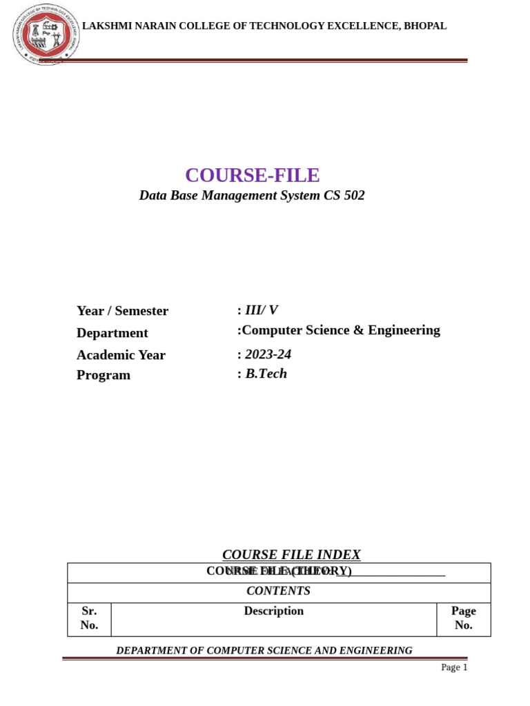 Complete Course File DBMS CS502 | PDF | Databases | Relational Database