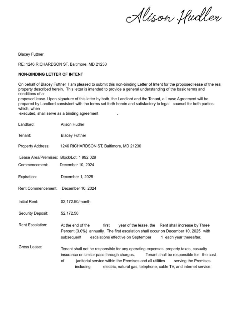 Letter of Intent To Lease Residential Property | PDF | Lease ...