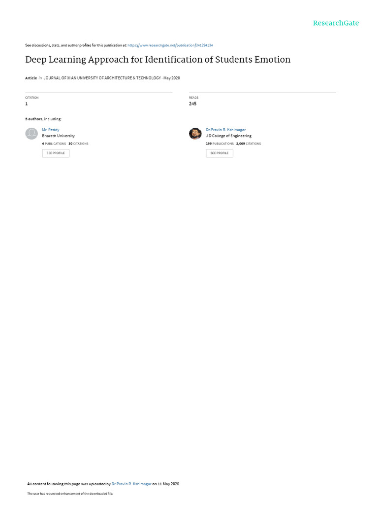 Deep Learning Approachfor Identificationof Students Emotion | PDF | Emotions | Cognitive Science