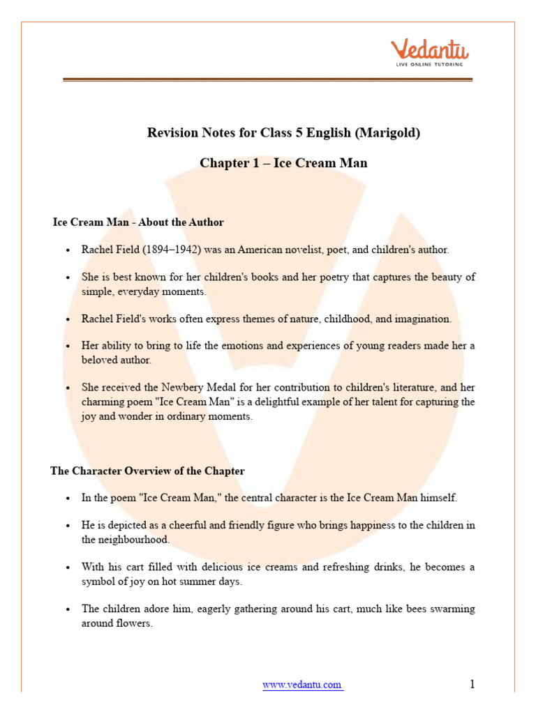 CBSE English (Marigold) Chapter 1 Ice Cream Man Class 5 Notes FREE PDF ...