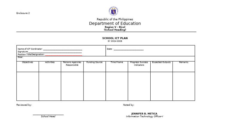 School-ICT-Plan-Template SY 2024-2025 Editable | PDF