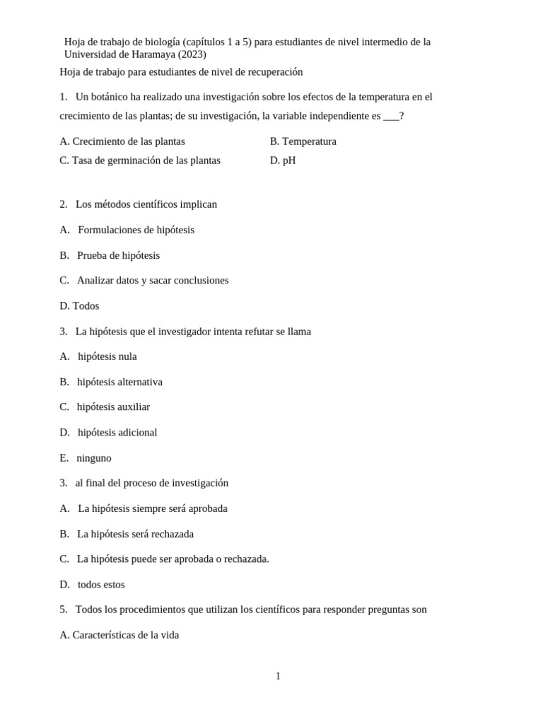 Hoja de trabajo de biología intermedia | PDF | Trifosfato de adenosina ...