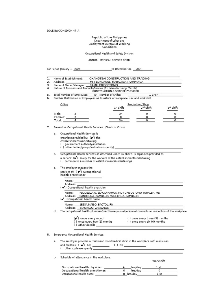 Annual Medical Report 2024 - Changtsai Construction | PDF ...