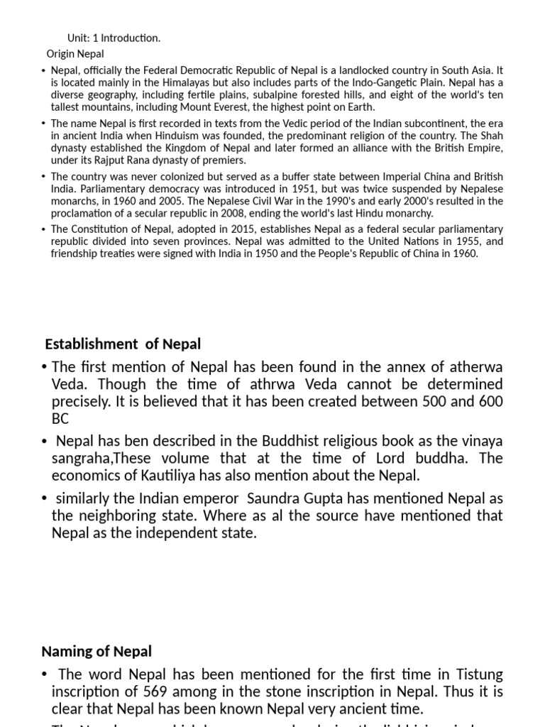 Unit - 1 Introduction. | PDF | Sovereignty | Nepal