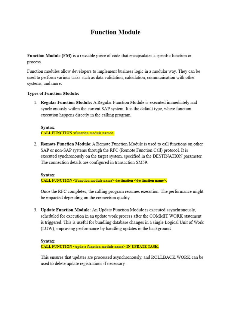 Function Module in ABAP | PDF | Modular Programming | Database Transaction Function Module in ABAP | PDF | Modular Programming | Database Transaction