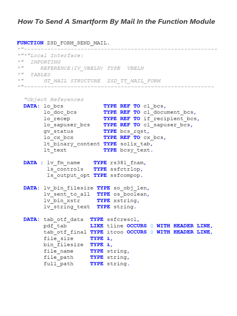 How To Send A Smartform By Mail In The Function Module Pdf Computer Programming Computer
