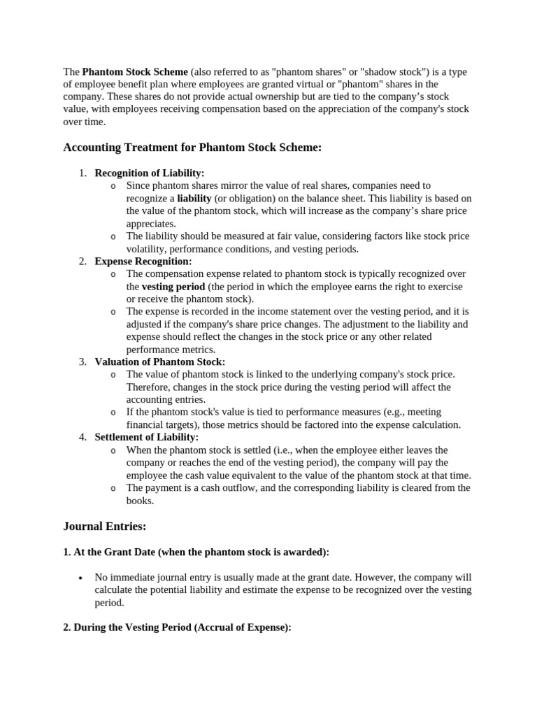 Accounting for Phantom Stock Scheme | PDF | Debits And Credits | Stocks