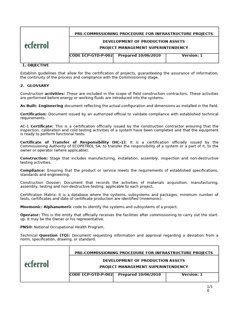 Pre-Commissioning Procedure Guide | PDF | Quality Assurance ...