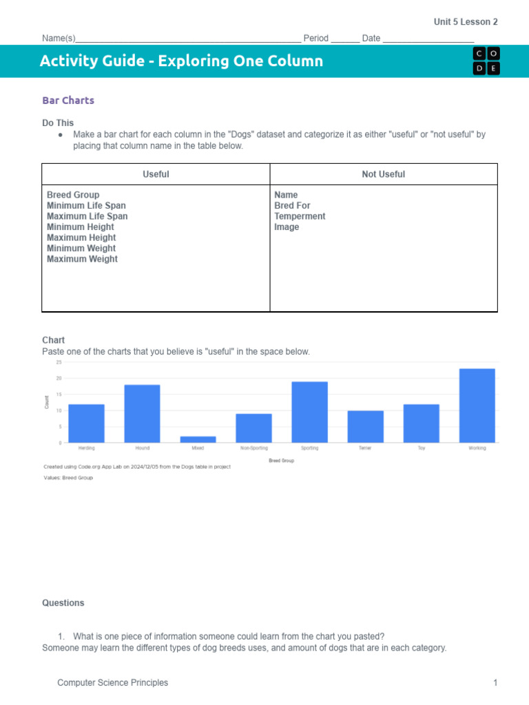 Activity Guide - Exploring One Column - Unit 5 Lesson 2 | PDF | Histogram | Data