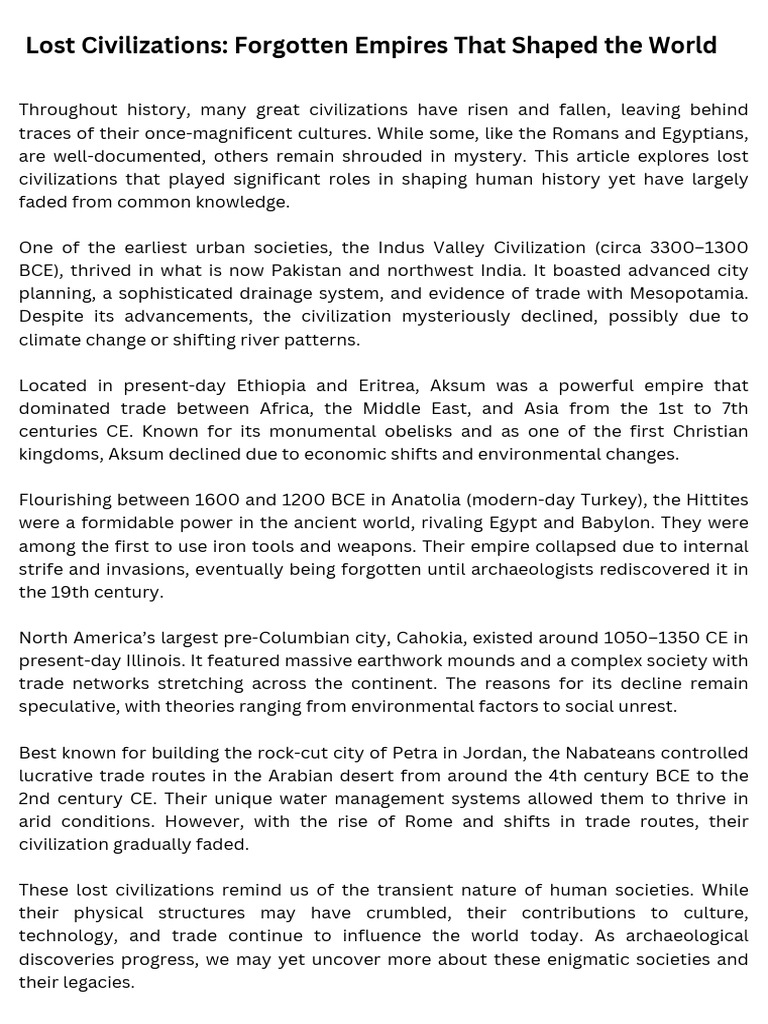 Lost Civilizations That Shaped History | PDF | Civilization | Trade