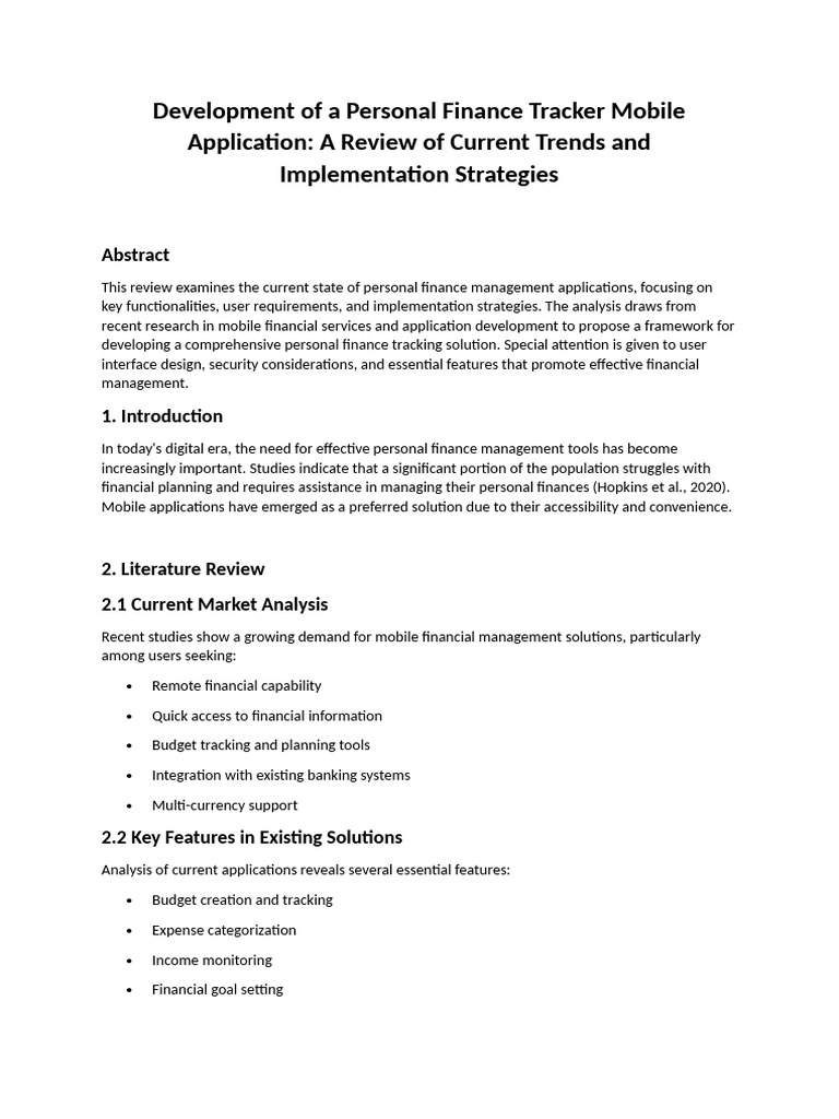 Development of A Personal Finance Tracker Mobile Application | PDF | User Interface | Databases