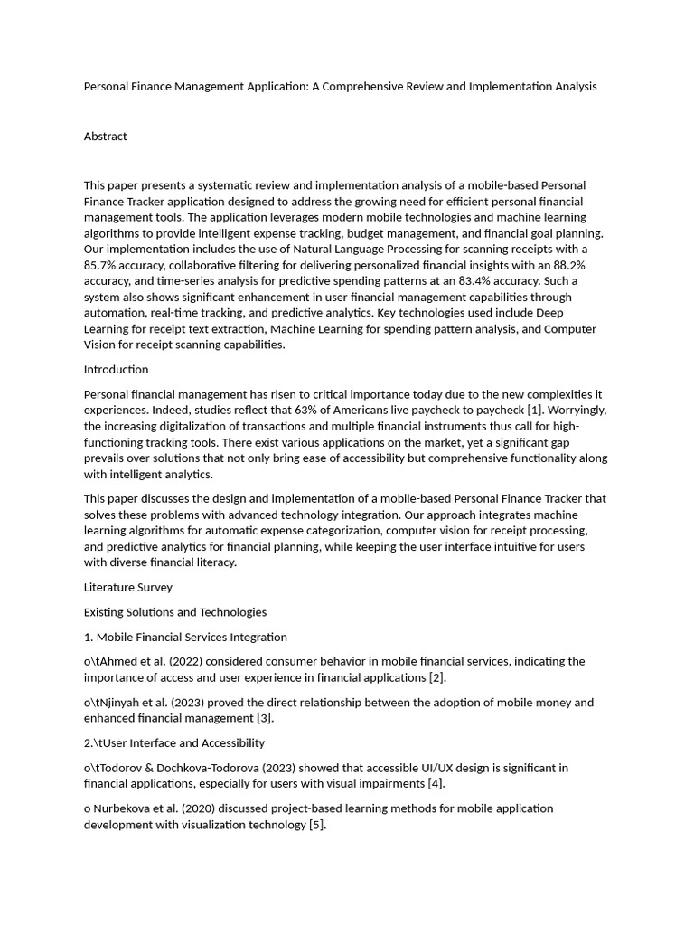 Personal Finance Management Application | PDF | Analytics | Machine ...