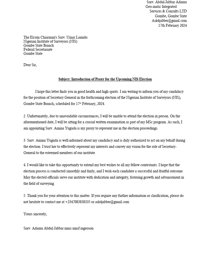 Proxy Appointment for NIS Election | PDF