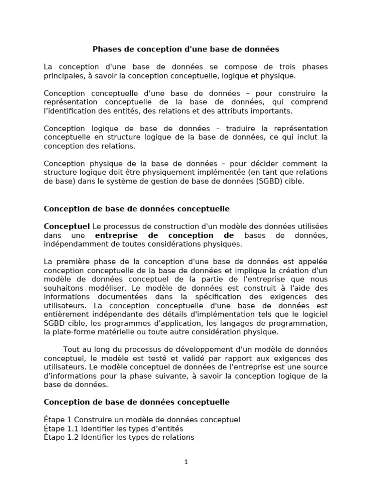 Phases de conception d'une base de données | PDF | Bases de données ...