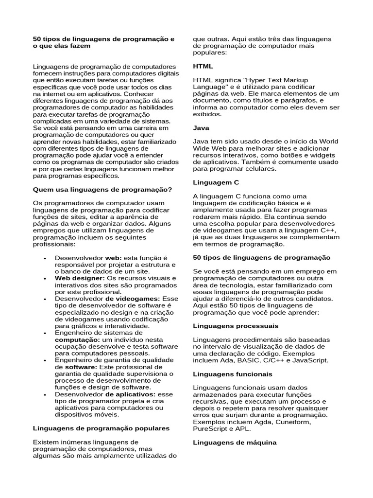 50 Tipos de Linguagens de Programação | PDF | Linguagem de programação ...