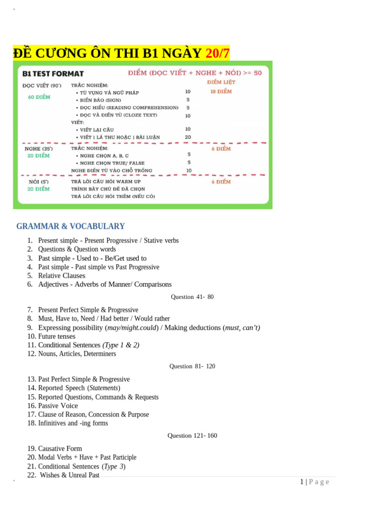 Đề Cương B1 Thi 20.7 | PDF | Syntax | Language Mechanics
