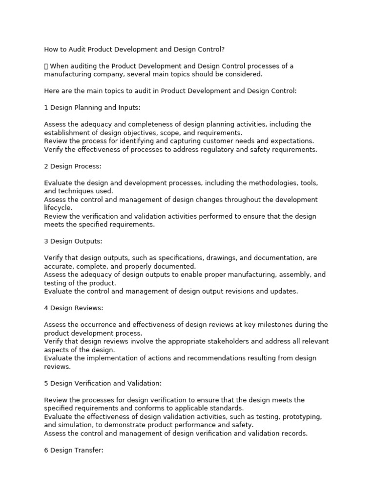 Product Development Audit Guide | PDF | Audit | Verification And Validation