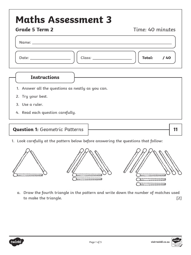 Grade 5 Term 2 Maths Assessment | PDF | Pattern